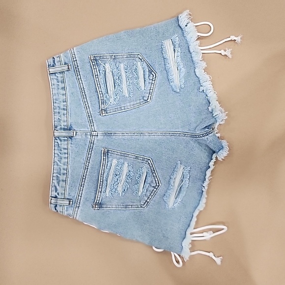 Shorts | Jean Short Denim Short Ripped Lace Up And Raw Hem | Poshmark